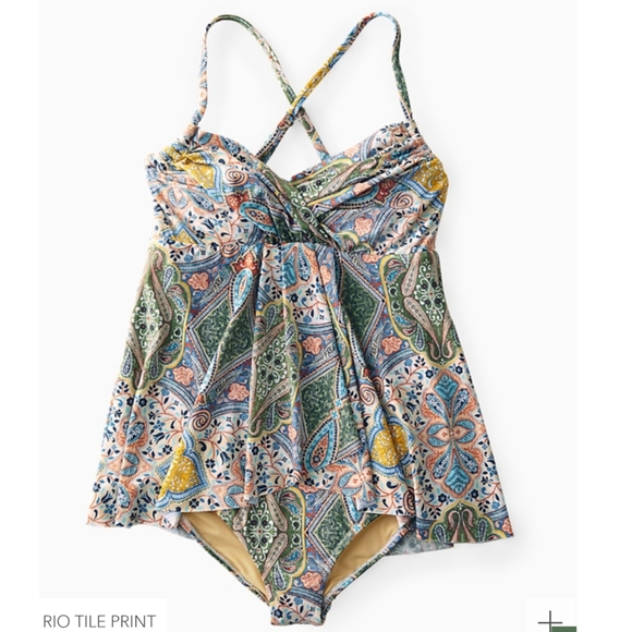 Garnet Hill Swim Garnet Hill Plus Ruched Overlay One Piece Swimsuit